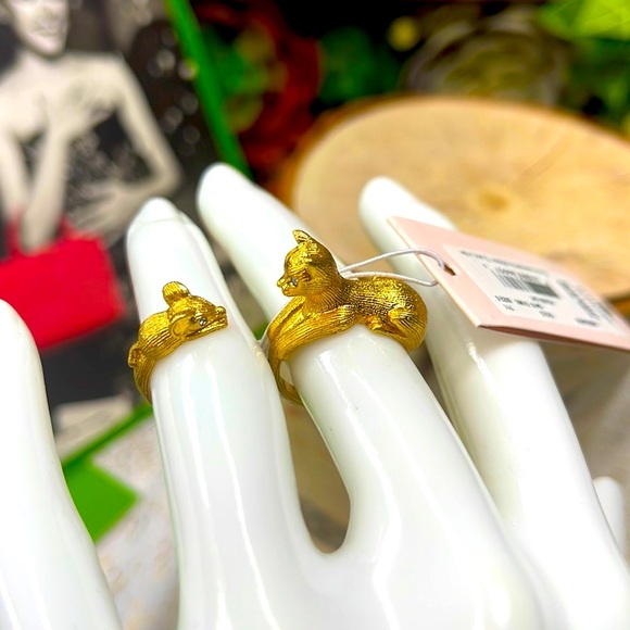 kate spade | Jewelry | Kate Spade Double Ring Gold House Cat New Cat ...